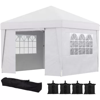 Cort pliabil cu inaltime reglabila Outsunny, design Pop Up si ferestre ...