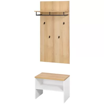 HOMCOM Cuier cu Banca si Suport Pantofi in Stil Industrial Mobil pentru ...