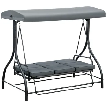 Outsunny Balansoar de Gradina 3 Locuri Convertibil in Pat cu Copertina ...