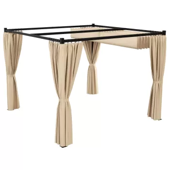 Outsunny Pergola 3 x 3(m) cu acoperis copertina retractabila si perdele ...