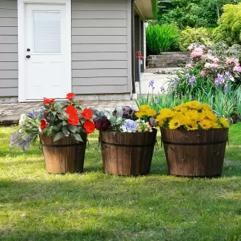 Outsunny Set 3 Ghivece model Galeata pentru Plante si Flori din Lemn de ...