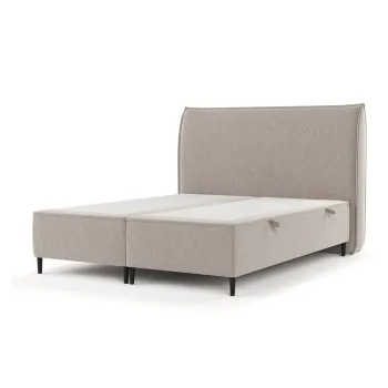 Pat matrimonial gri/bej tapitat cu spatiu de depozitare 200x200 cm ...