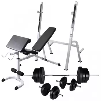 Banca antrenament rastel greutati, set haltere/gantere, 60,5kg - Banci