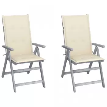 Scaune gradina rabatabile, 2 buc., cu perne, lemn masiv acacia - Scaune