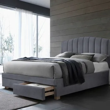 Pat matrimonial tapitat, cu tablie si 2 sertare Emotion Velvet, Signal ...