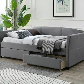 Pat Single tapitat, cu tablie si 2 sertare Lanta, Signal, 90x200 cm ...