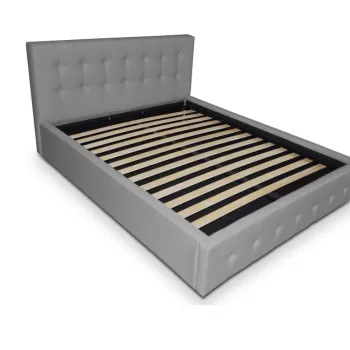 Pat tapitat Hans, piele ecologica, cu somiera fixa, 90x200, Culoare Gri ...