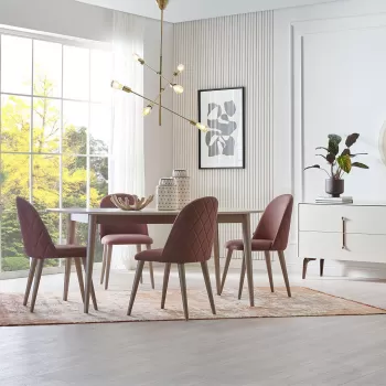 Set de mobila dining din pal, 7 piese, Nicole Crem - Mobila