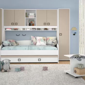Set Mobila dormitor din pal, pentru copii, 6 piese, Kiki Alb / Nude ...