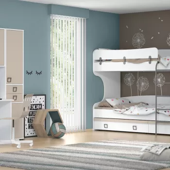 Set Mobila dormitor din pal, pentru copii, 7 piese, Kiki Alb / Nude ...
